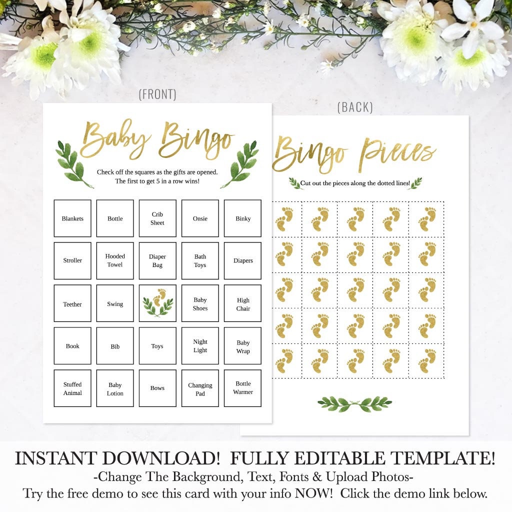 Greenery Gold Baby Shower Bingo Bingo Baby Shower Baby Bingo | Etsy