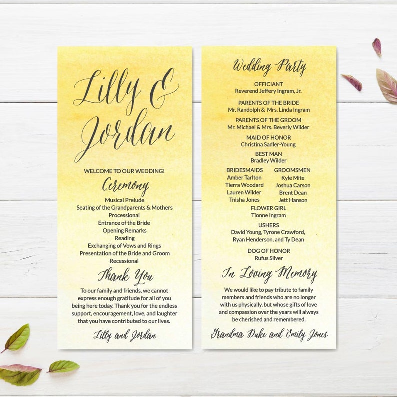 Instant Download Wedding Program Wedding Program Thank You | Etsy