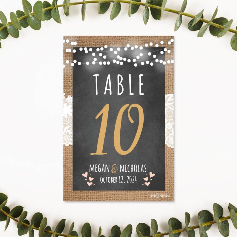 Chalk Burlap and Lace Wedding Table Numbers Template DIY - Etsy
