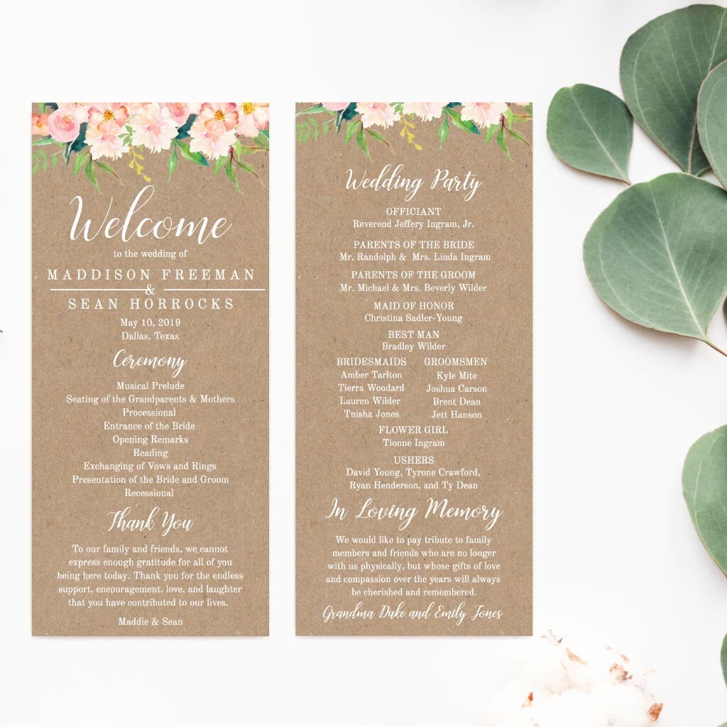 Wedding Program Thank You Messages Wedding Programs Online | Etsy