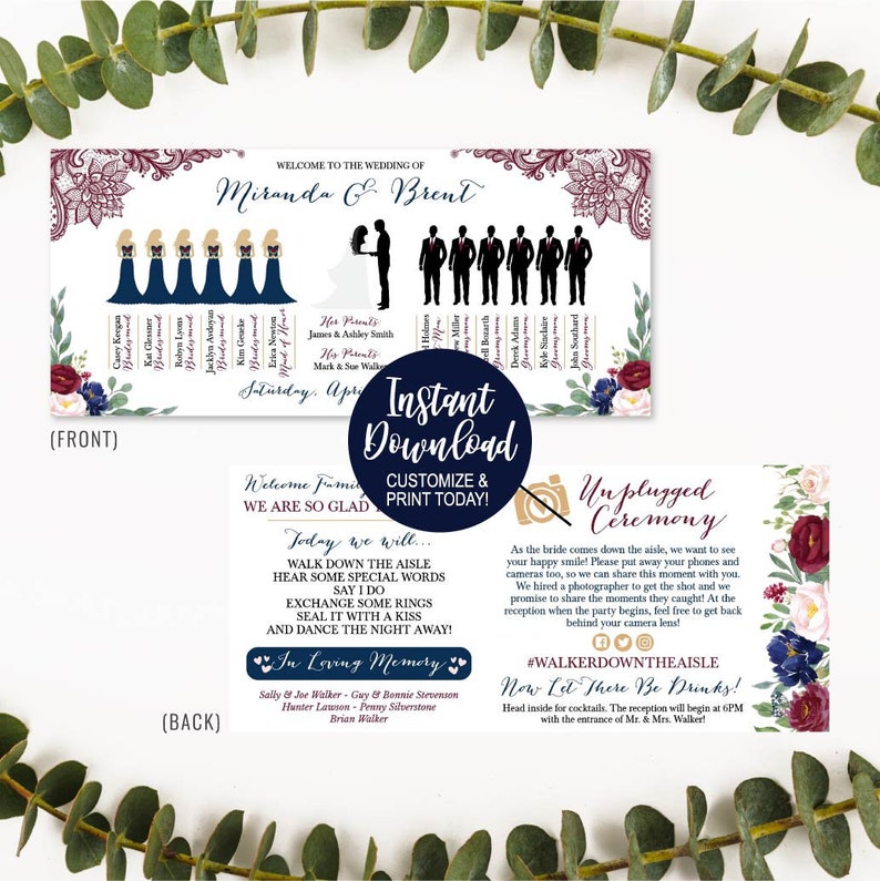 Wedding Ceremony Program Funny Printable Wedding Programs | Etsy
