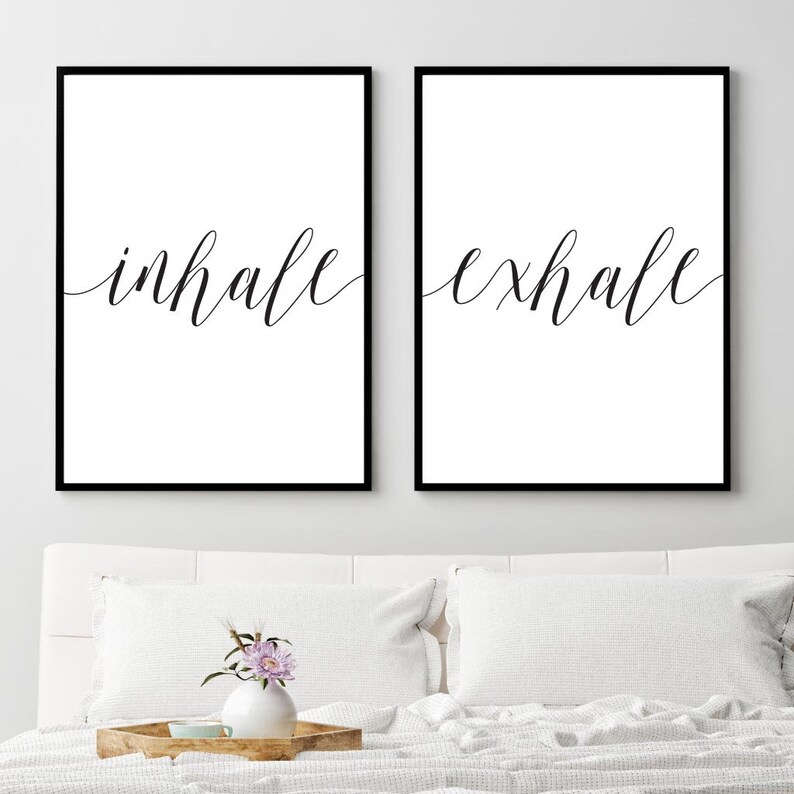 Inhale Exhale Home Decor Signs, Minimalist Art Large, Bedroom Wall Art ...