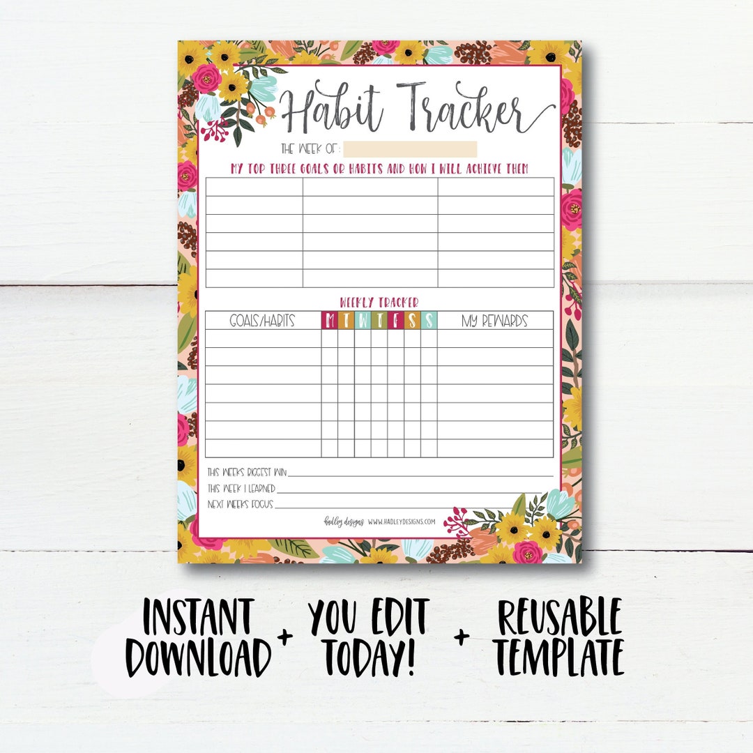 Weekly Goal, Printable Habit Tracker, Self Development Planner ...