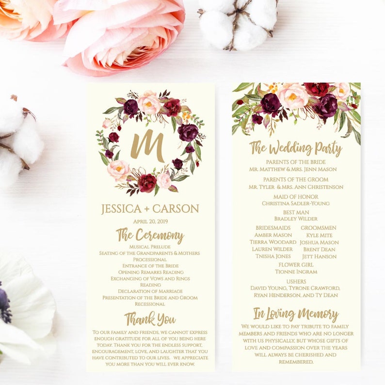 Wedding Program Thank You Messages Wedding Programs Online | Etsy