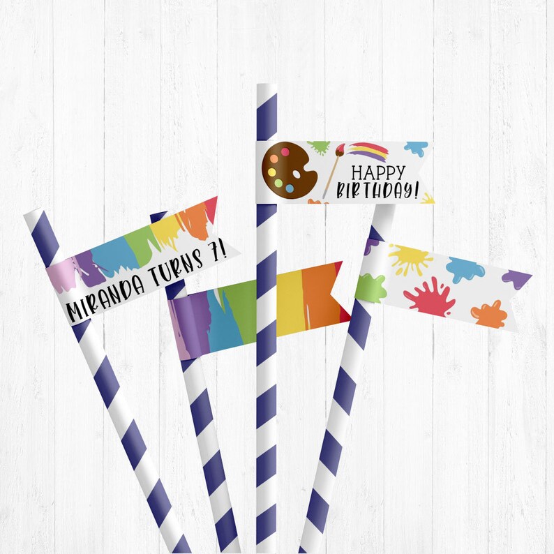 Art Kids Party Straw Flags Template Printable Straw Flag - Etsy