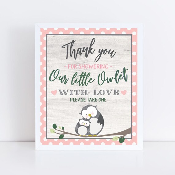 Owl Girl Pink Gray Thank You Sign Affordable Baby Shower | Etsy