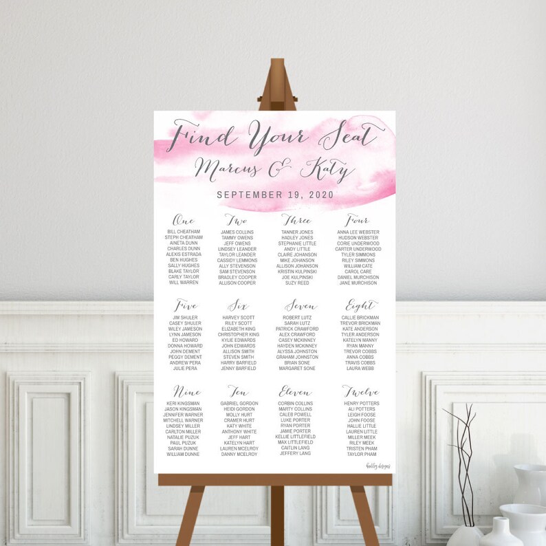 Pink Watercolor Splash Wedding Seating Chart Sign Template | Etsy