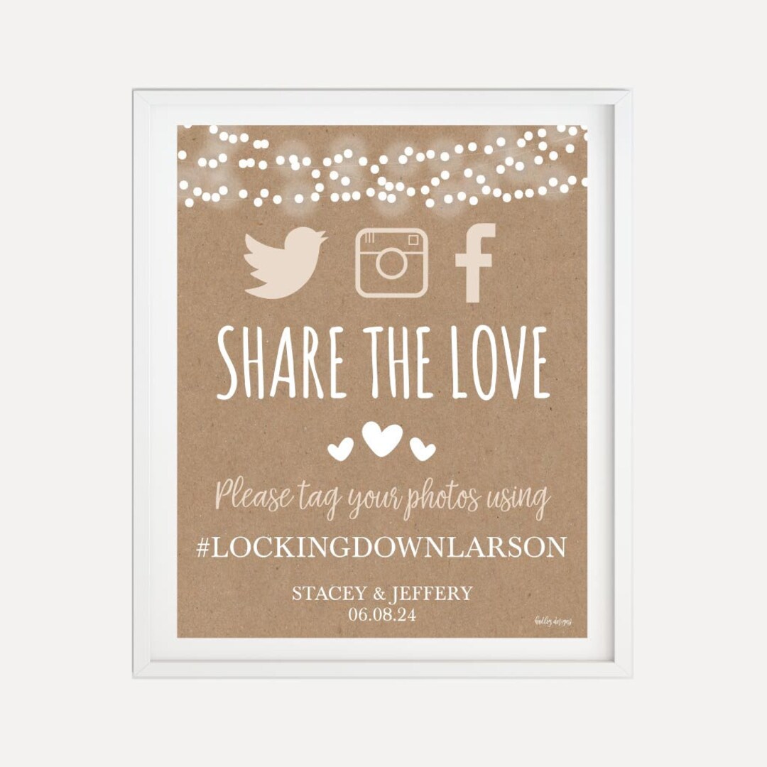 Tree Lights Kraft Rustic Wedding Hashtag Sign Template - Etsy