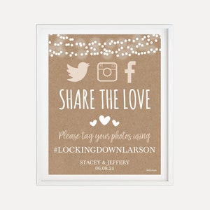 Tree Lights Kraft Rustic Wedding Hashtag Sign Template - Etsy