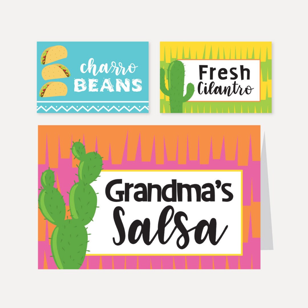 Printable Taco Bar Food Tent Cards, Custom Mexican Dessert Tags ...