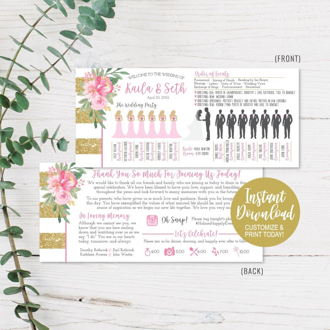 Wedding Ceremony Program Funny Printable Wedding Programs - Etsy