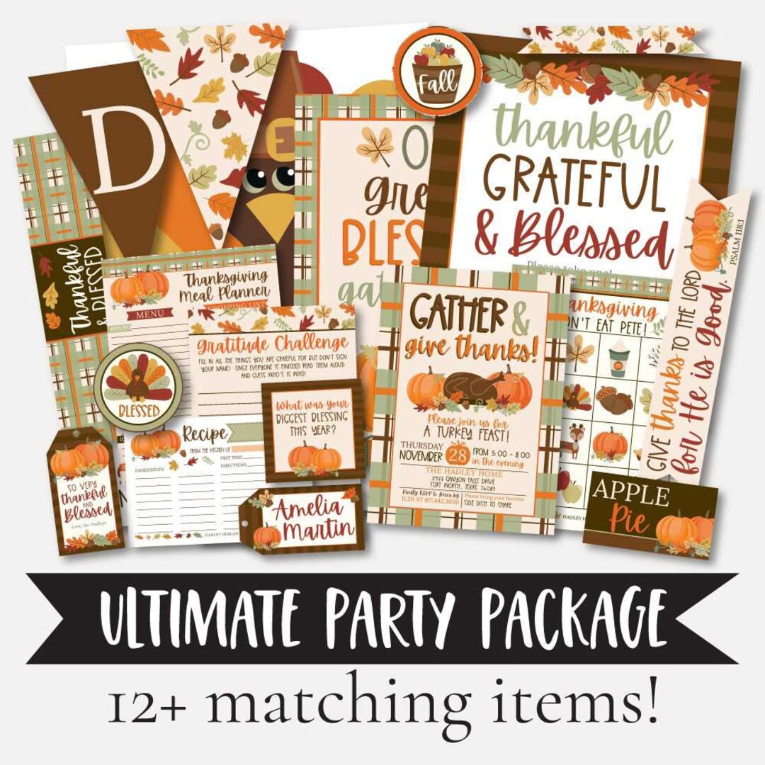Fall Party Invitation Printable, Printable Party Kit, Thanksgiving ...