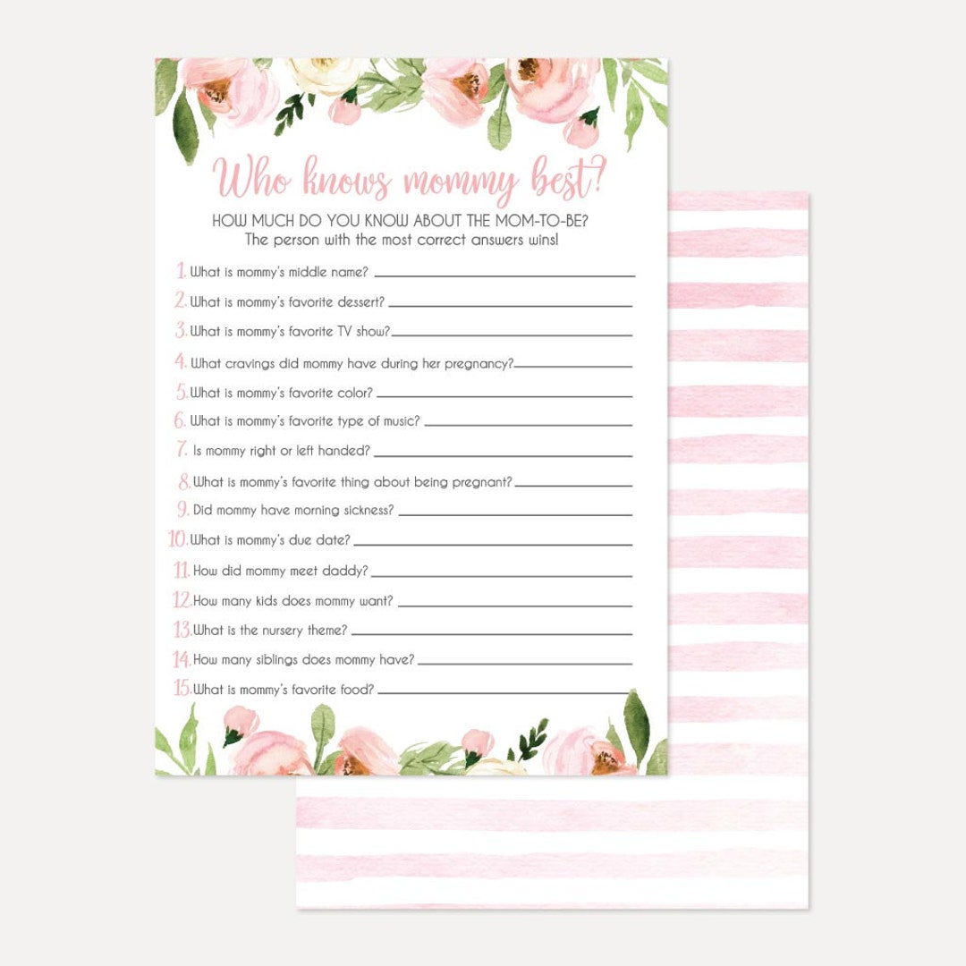 Pink Watercolor Floral Wreath Baby Shower Games Printable, DIY Baby ...