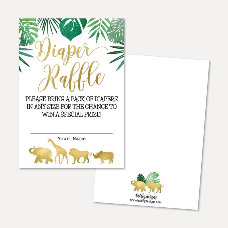 Gold Safari Baby Shower Diaper Raffle Template ticket - Etsy
