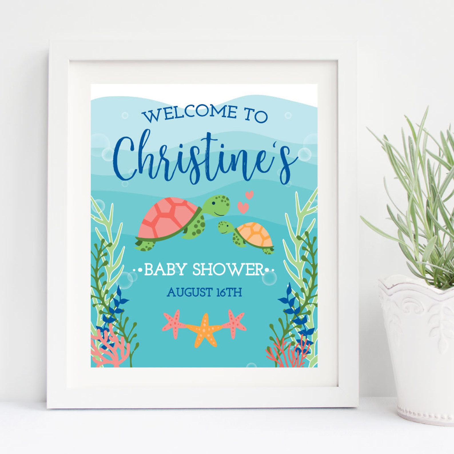 Sea Turtle Baby Shower Welcome Sign Template Personalized - Etsy