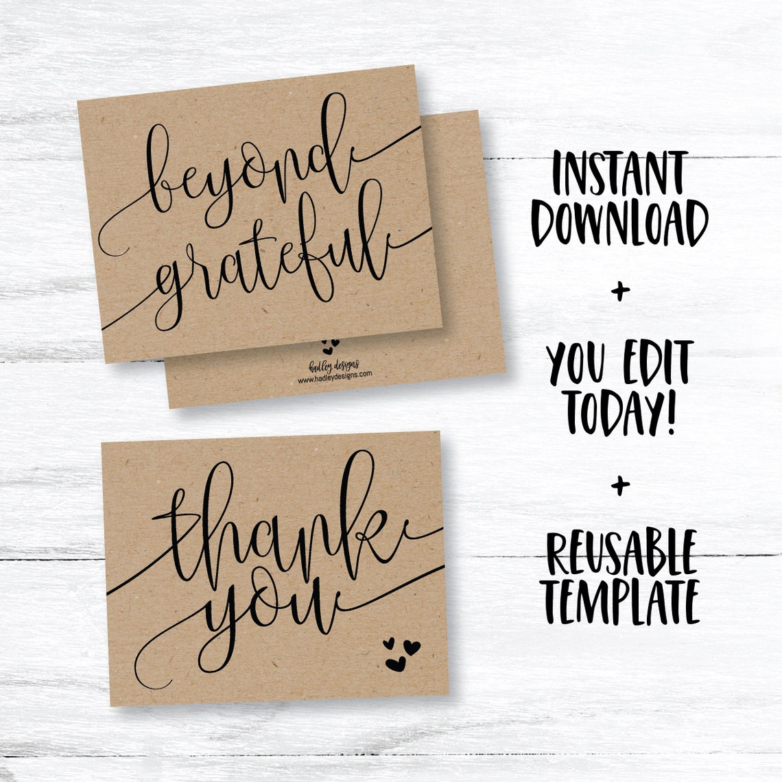 Editable Thank You Cards Template DIY Thank You Card Thank | Etsy