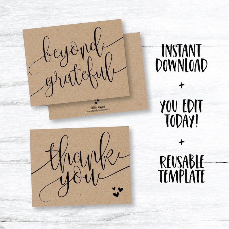 Editable Thank You Cards Template DIY Thank You Card Thank - Etsy