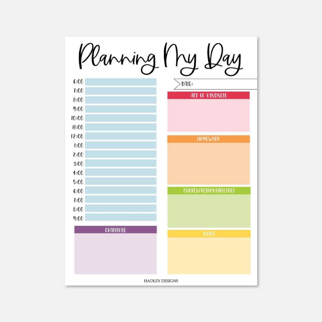 Daily Planner Printable Kids, Daily Planner PDF, Customized Daily ...
