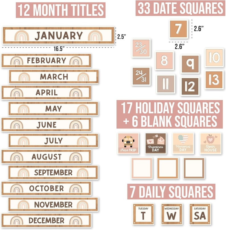 Boho Classroom Calendar Set Bulletin Board - Bulletin Board Calendar ...
