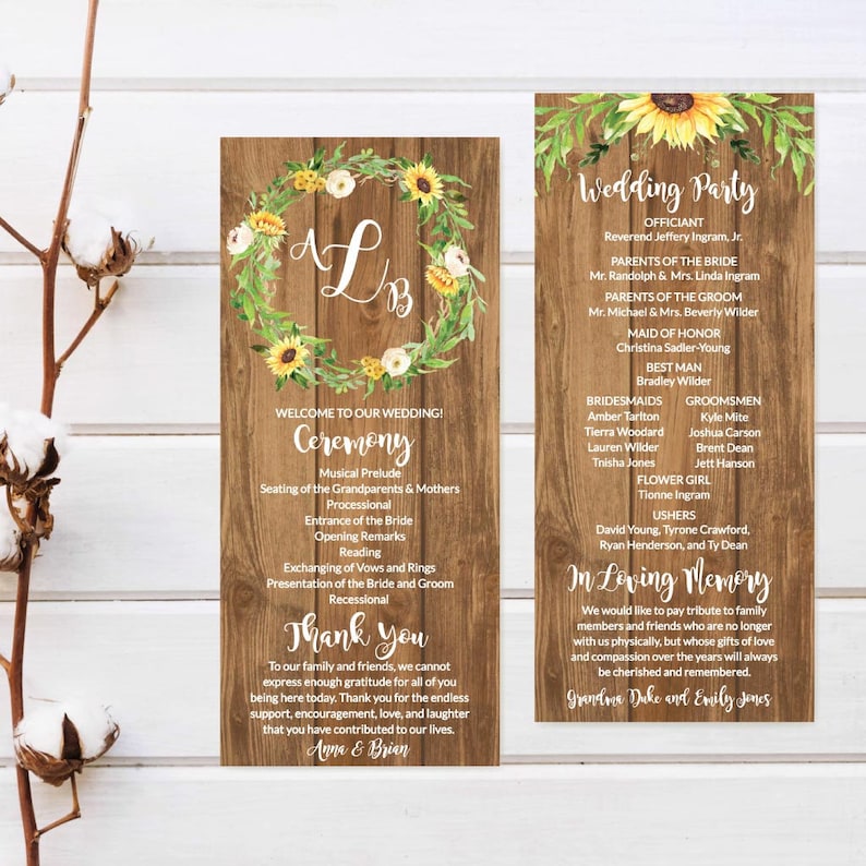 Wedding Program Thank You Messages Wedding Programs Online | Etsy