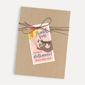 Sloth Kids Party Thank You Favor Tags Template - Custom Gift Tag ...
