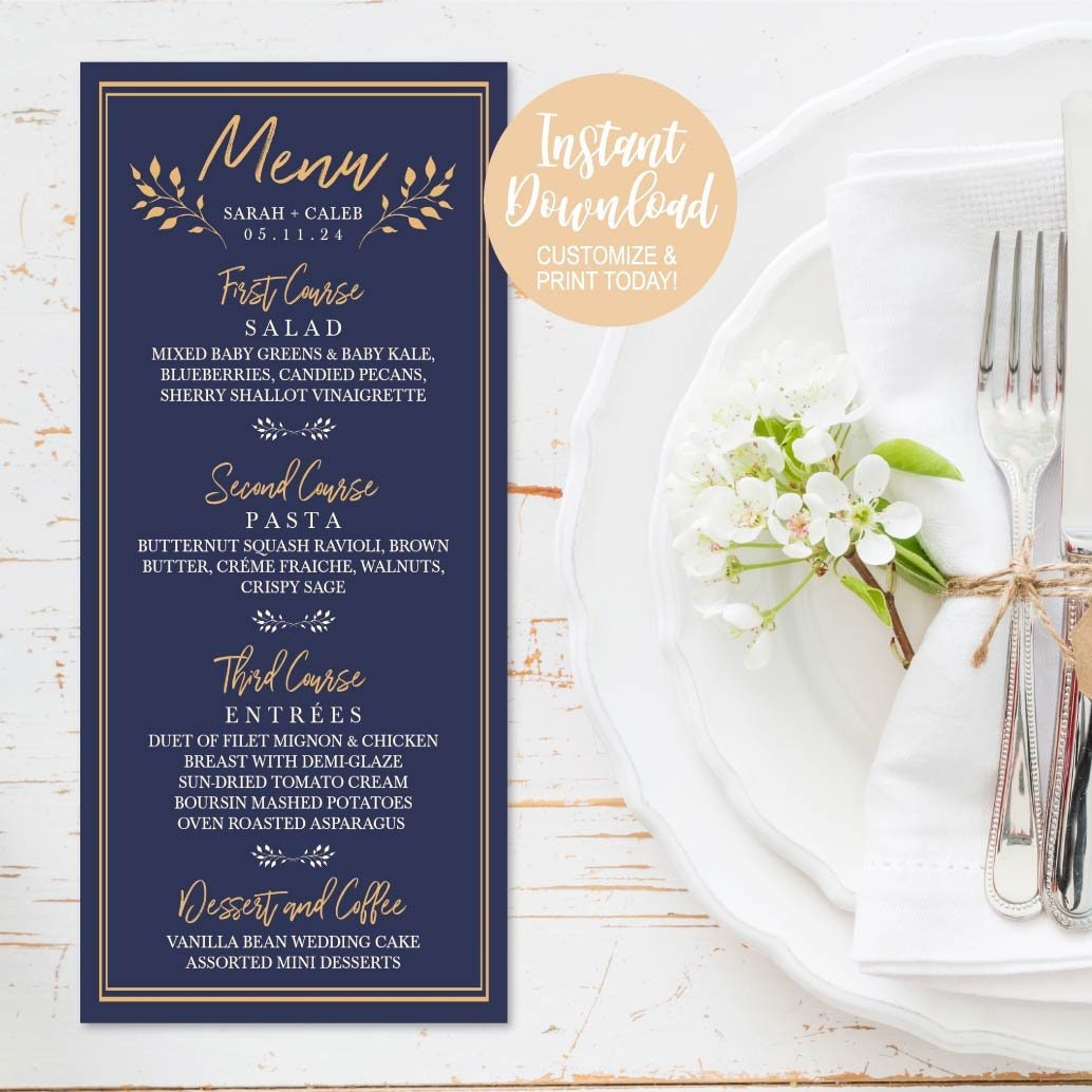 Printable Wedding Menu Cards Wedding Menu Printed Wedding - Etsy