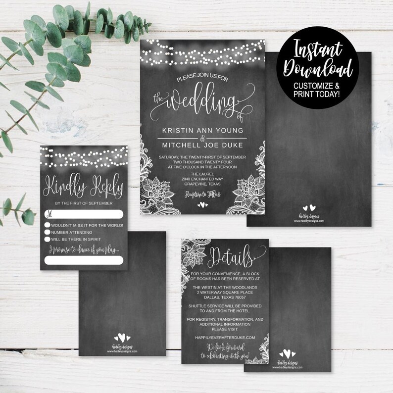 Simple Wedding Invite Templates Wedding Invitation Suites | Etsy