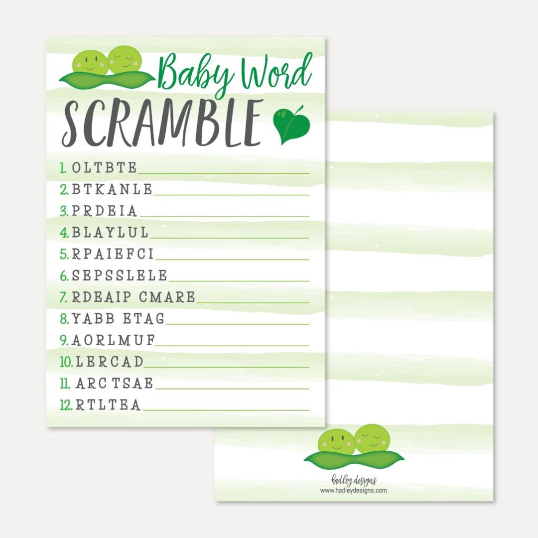 Peas in A Pod Twins Baby Shower Word Scramble Game Template - Etsy