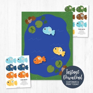 Magnetic Fishing Game for Kids Printable, Colorful Fish Pond Template ...