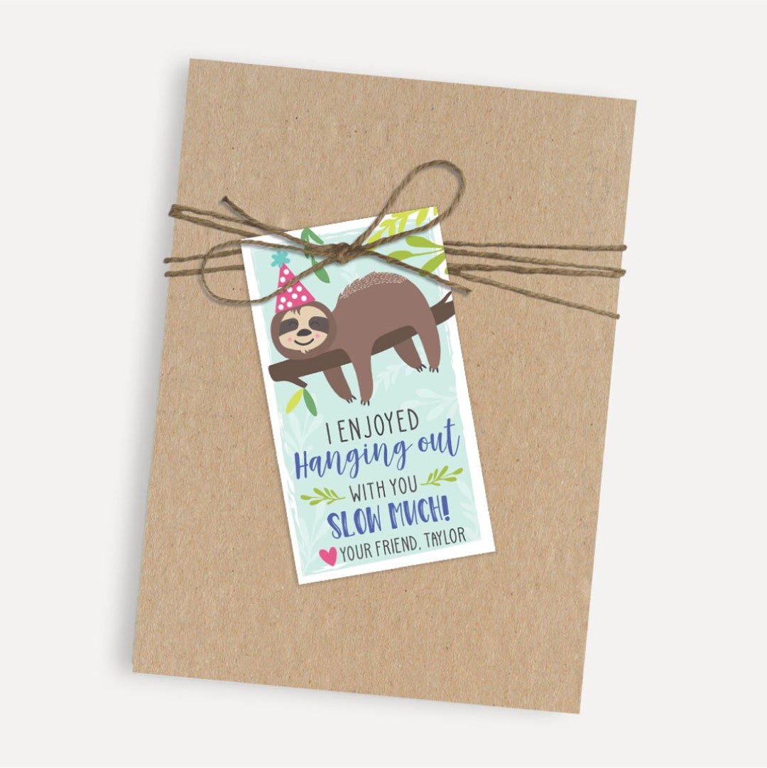 Sloth Kids Party Thank You Favor Tags Template - Custom Gift Tag ...