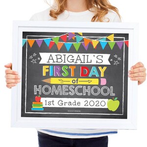 Back to Homeschool Sign Printable, Chalkboard Custom First Day of ...