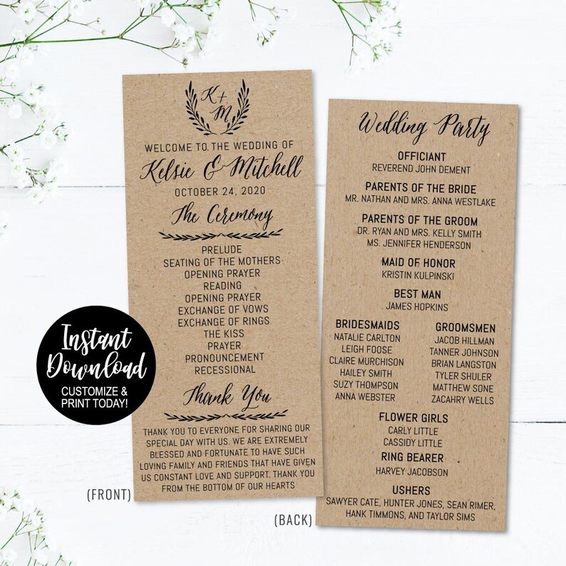 Wedding Ceremony Program Funny Printable Wedding Programs - Etsy