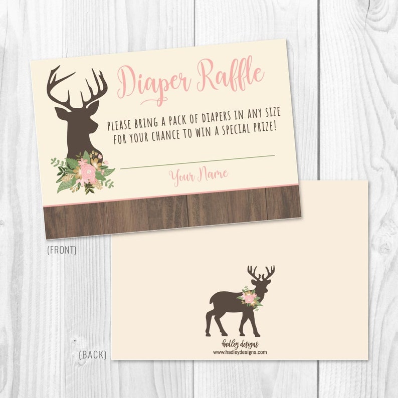 Oh Deer Girl Baby Shower Diaper Raffle Template ticket | Etsy