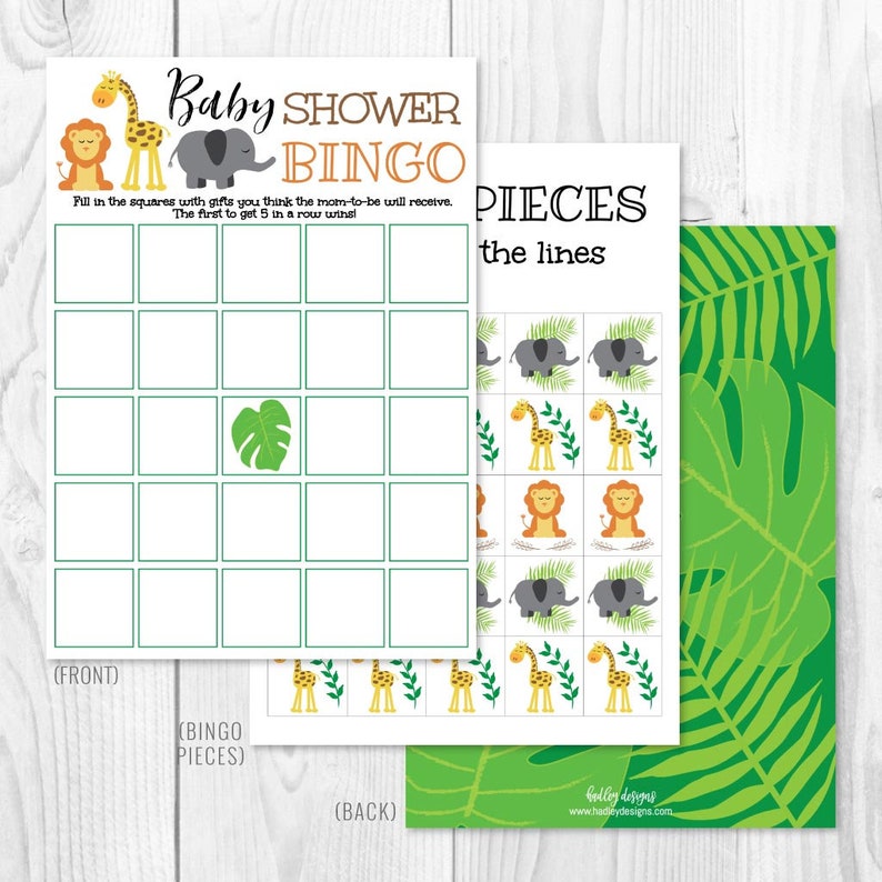 Jungle Baby Shower Bingo Game Template - Bingo Baby Shower, Baby Bingo ...