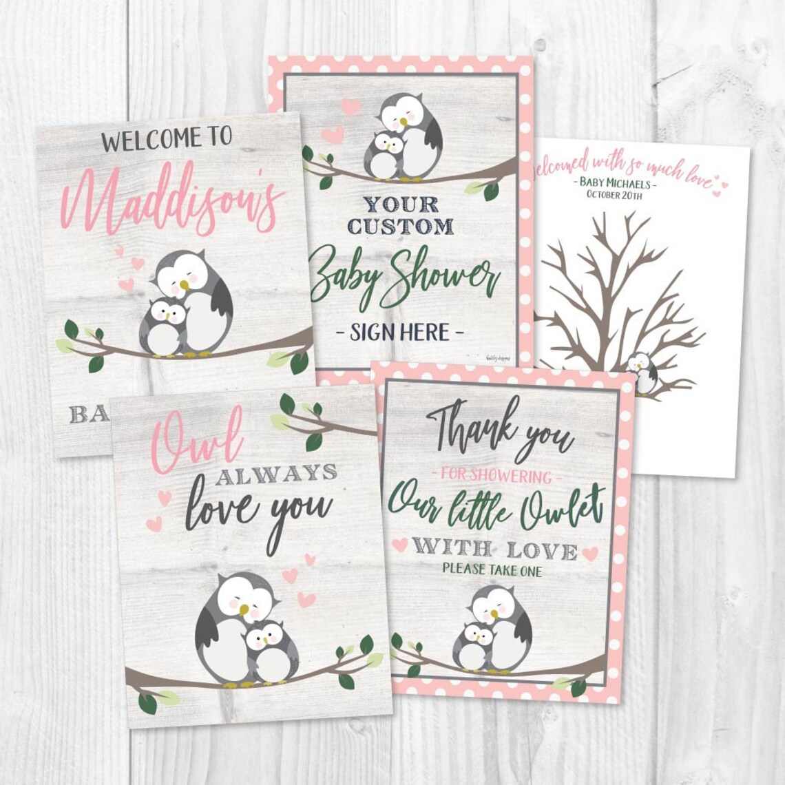 Owl Girl Baby Shower Signs Set Template Baby Shower Sign - Etsy