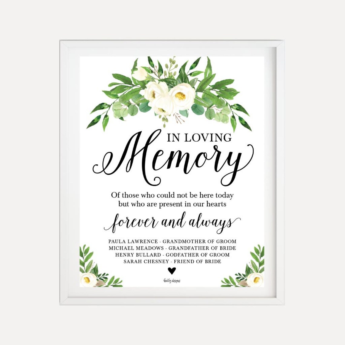 Greenery Wreath Wedding in Loving Memory Sign Template - Wedding Heaven ...