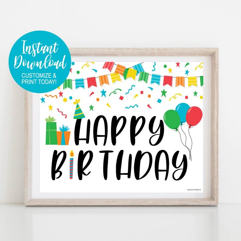 Happy Birthday Sign Printable Colorful Birthday Poster Yard - Etsy