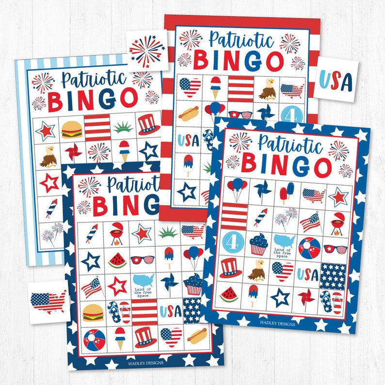 Printable Patriotic Bingo Cards 4th of July Party Games BBQ | Etsy