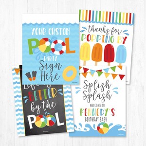 Waves Pool Kids Party Sign Set Templates Custom Sign Favors - Etsy