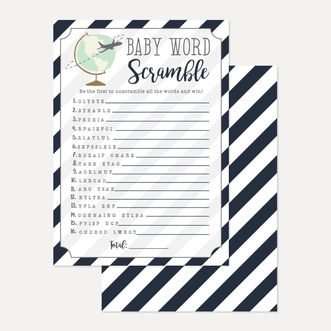 Navy Angled Stripes Globe Travel Word Scramble Games, Word Scramble ...
