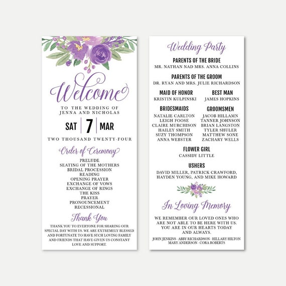 Purple Floral Arch Wedding Program Template Programs | Etsy