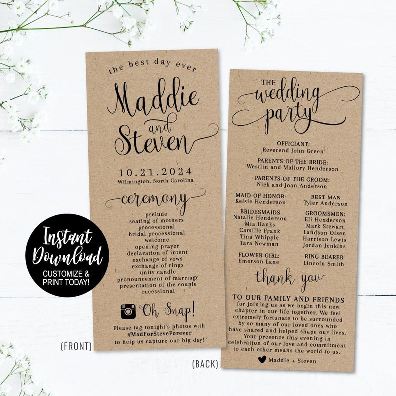 Wedding Ceremony Program Funny Printable Wedding Programs - Etsy