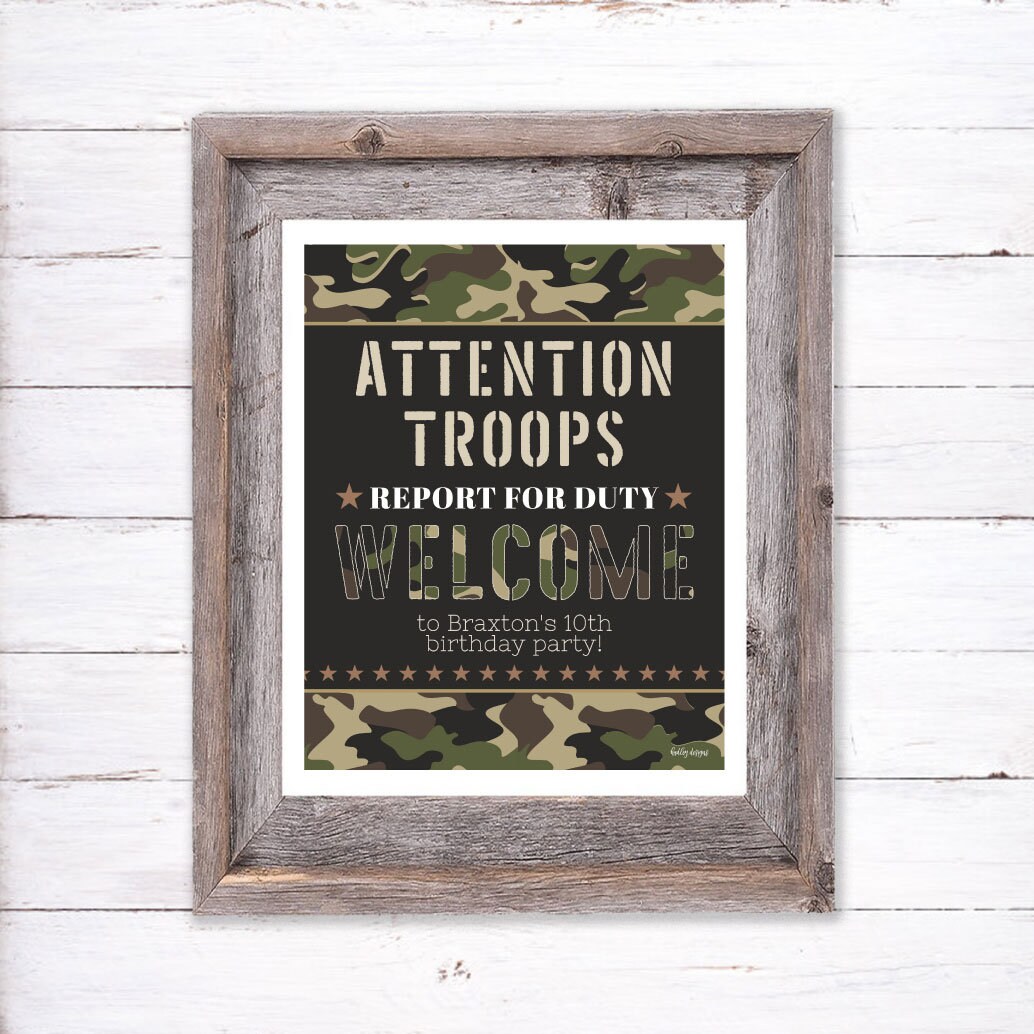 Camo Army Kids Party Welcome Sign Template Birthday Welcome - Etsy