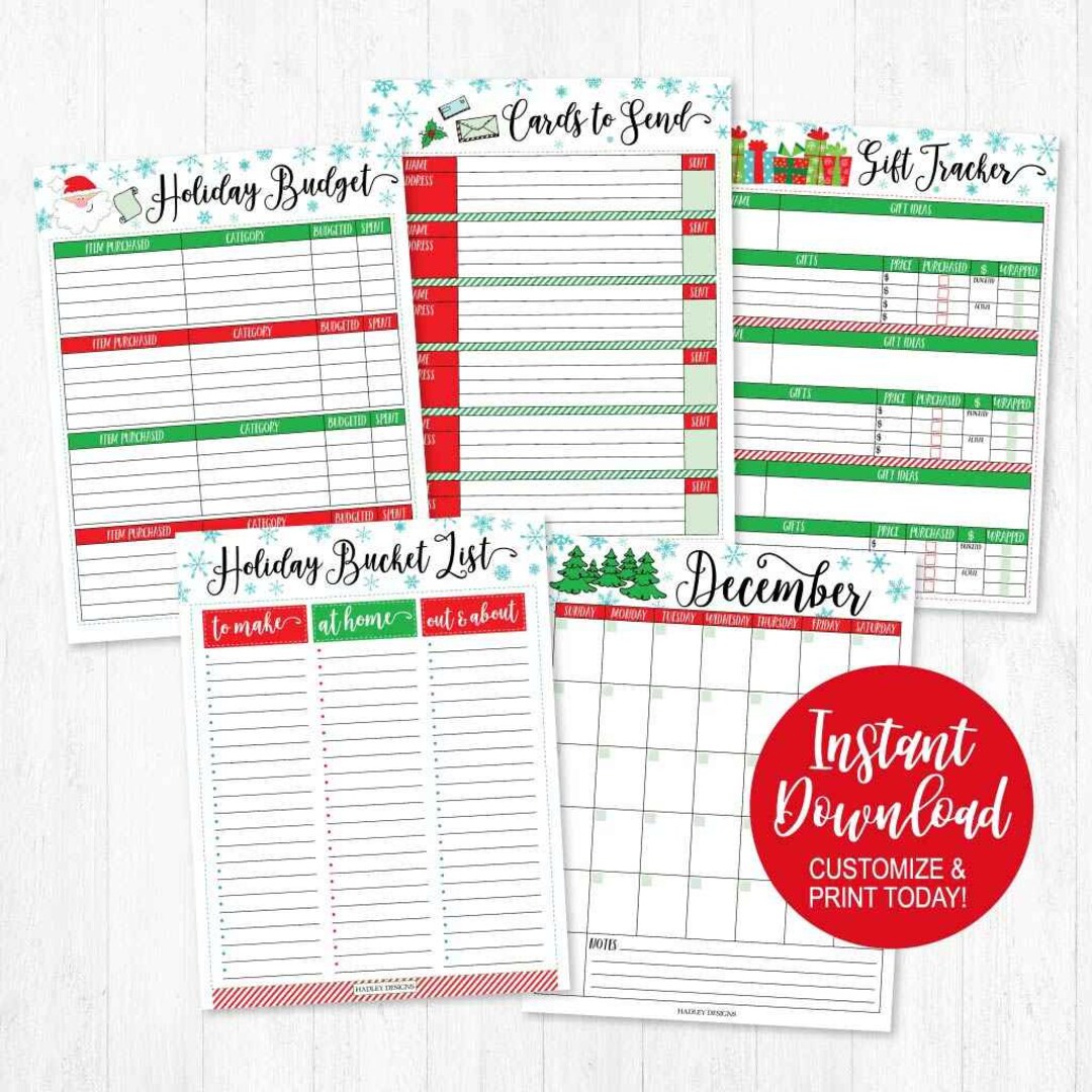Holiday Planner Template -printable Gift Tracker, Christmas Planner ...
