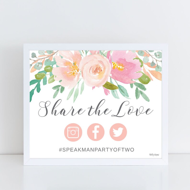 Blush Floral Modern Wedding Hashtag Sign Template Printable | Etsy