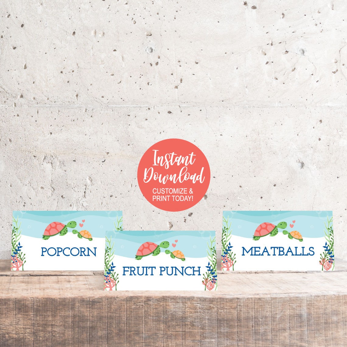 Sea Turtle Blue Editable Food Tent Cards Food Tent Card | Etsy