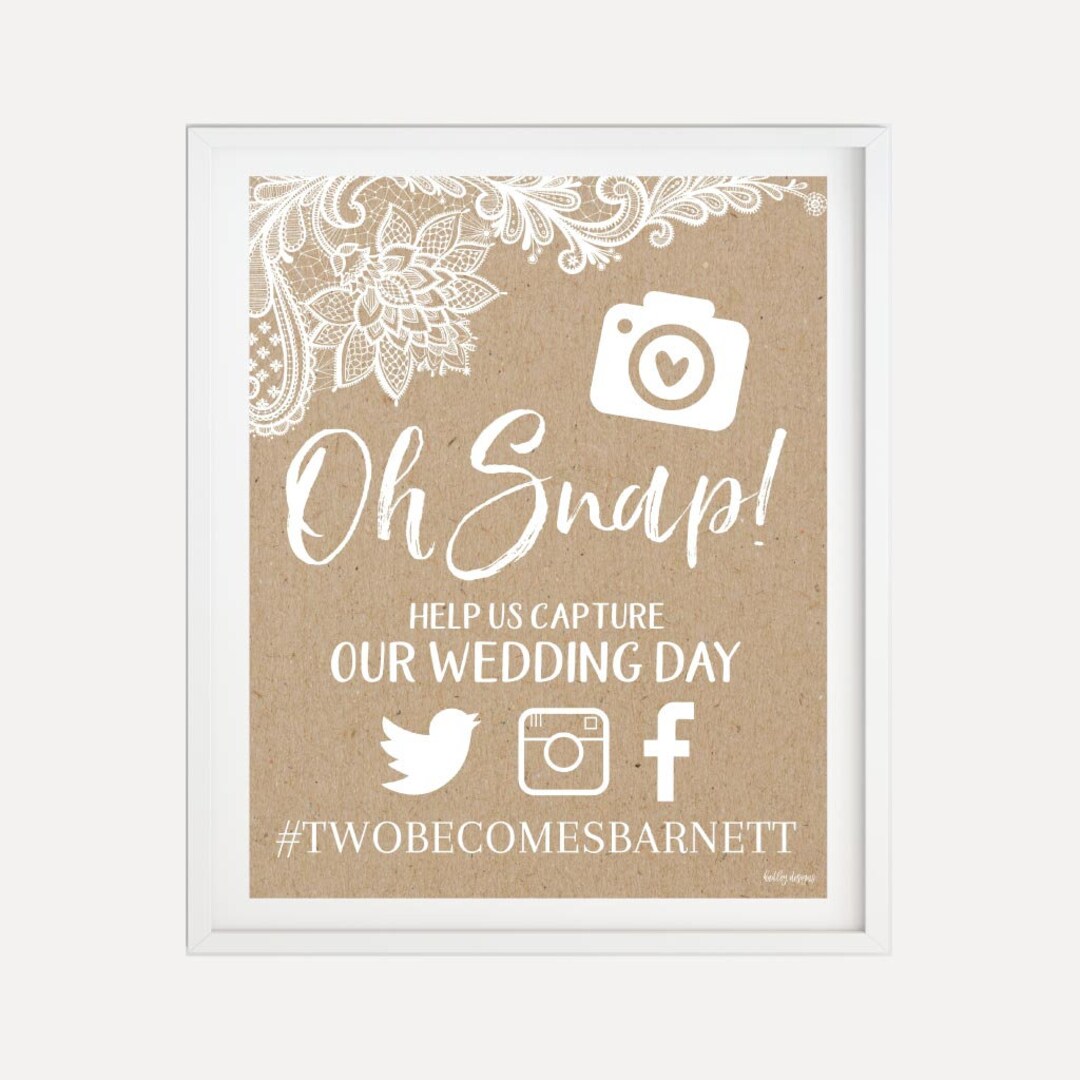 Kraft Lace Rustic Wedding Hashtag Sign Template Printable - Etsy