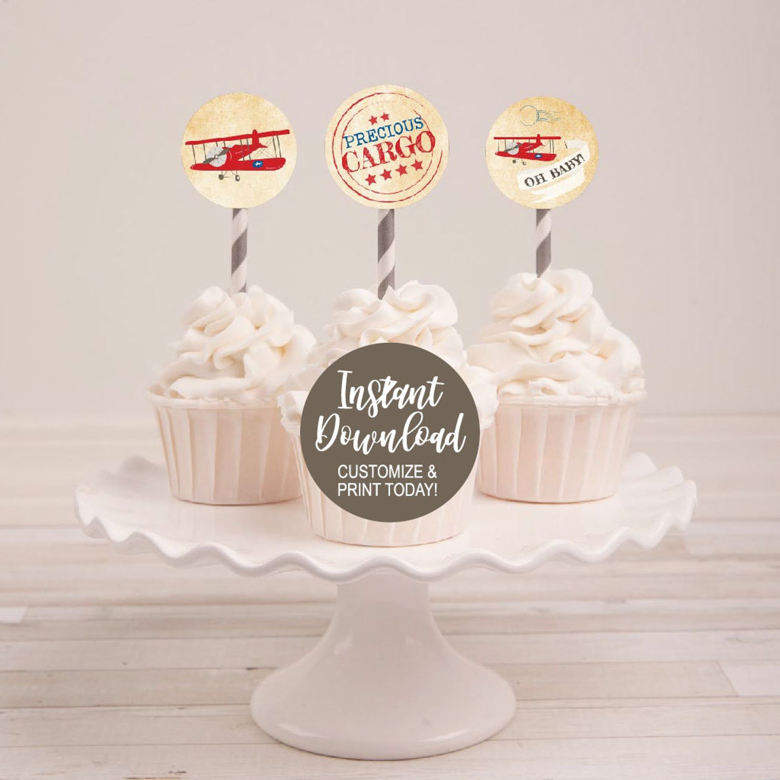 Airplane Flying Red Cupcake Toppers Cupcake Topper Printable | Etsy