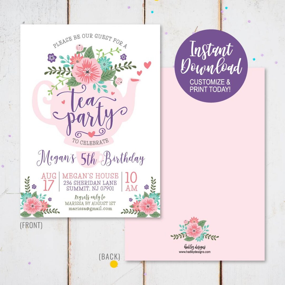 Tea Girls Birthday Invitation Template, Girls Birthday Invitation ...