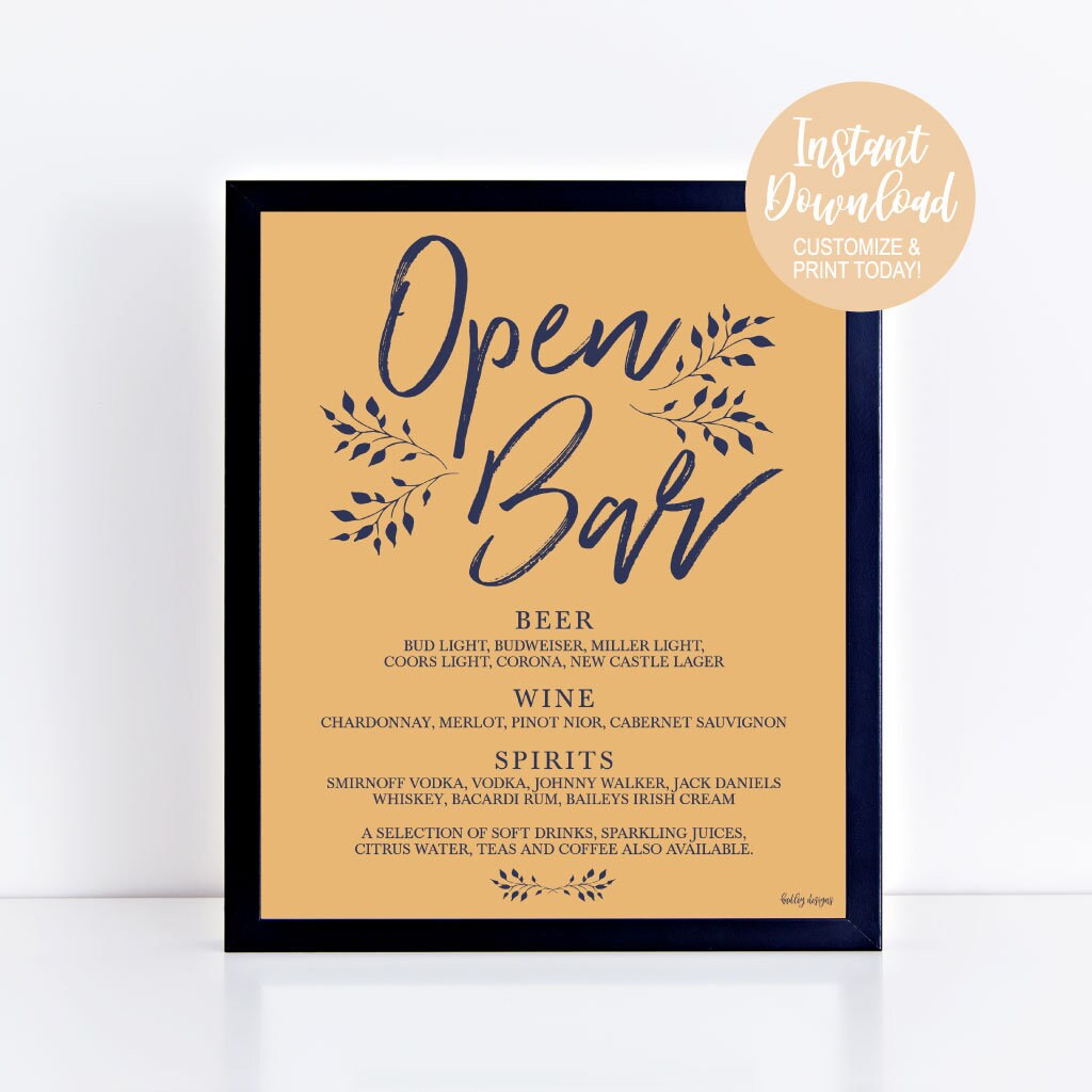 Bar Menu Sign Printable Bar Menu Template Wedding Bar Menu | Etsy